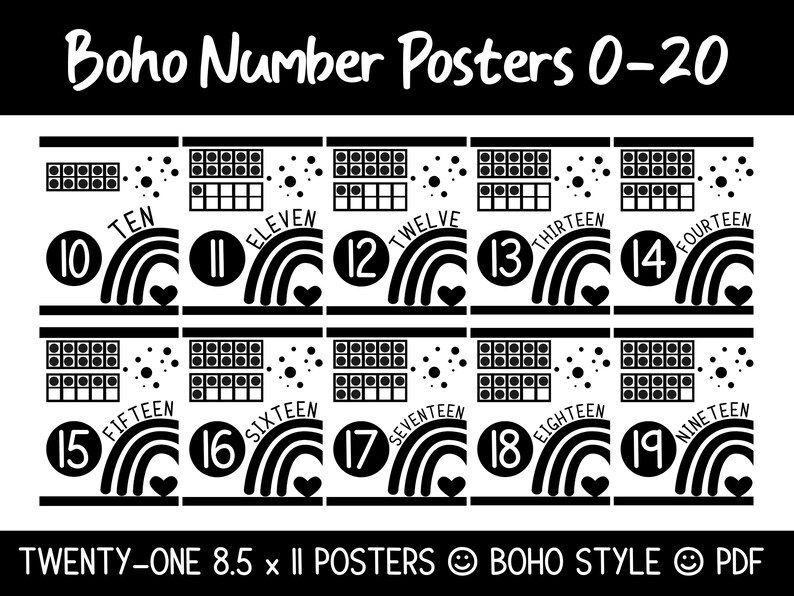 Boho Rainbow Numbers Posters - Classroom Decor - Preschool Decor - Boho ...