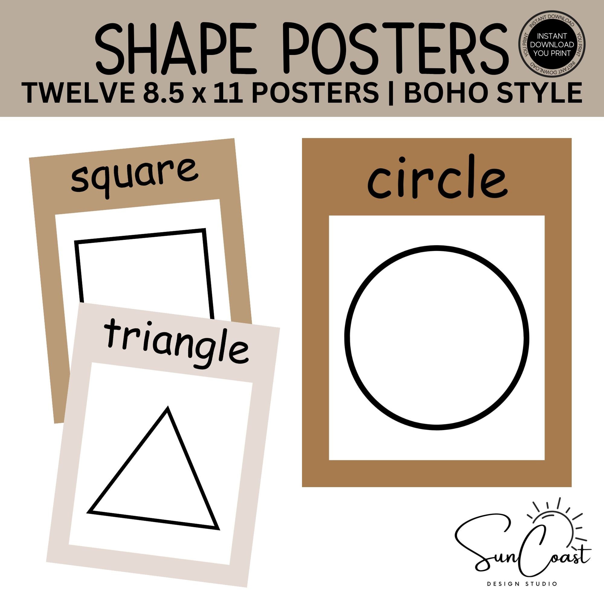Classroom Shape Posters Boho 2d Preschool Decor Boho Classroom Decor