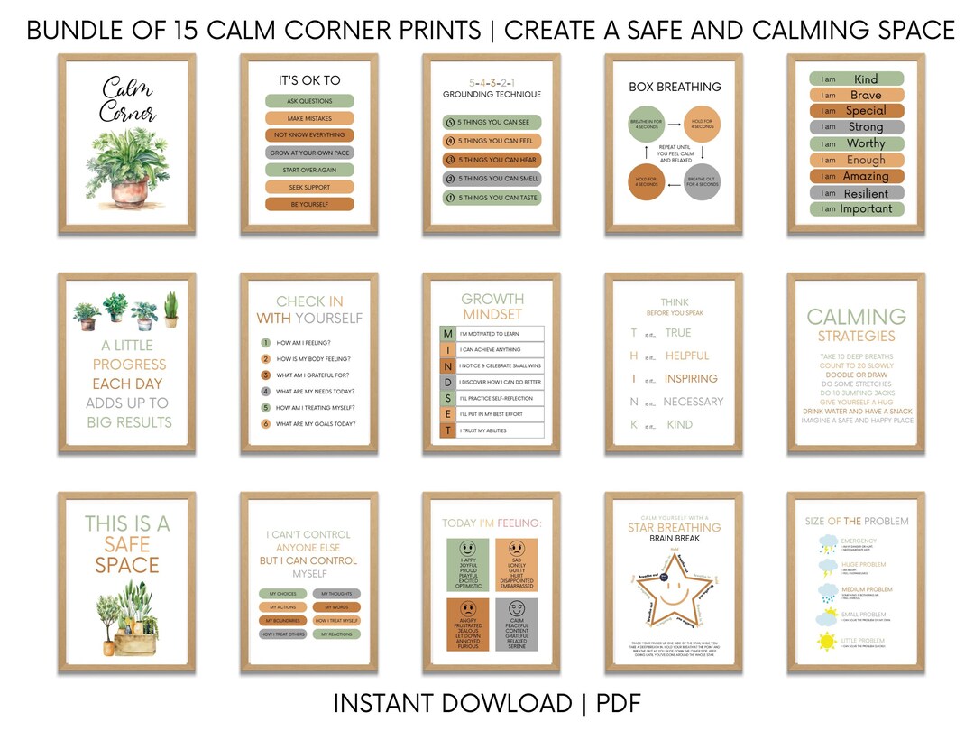 Calm Down Corner Kit, Set of 15 Posters, Montessori Playroom, Plant ...