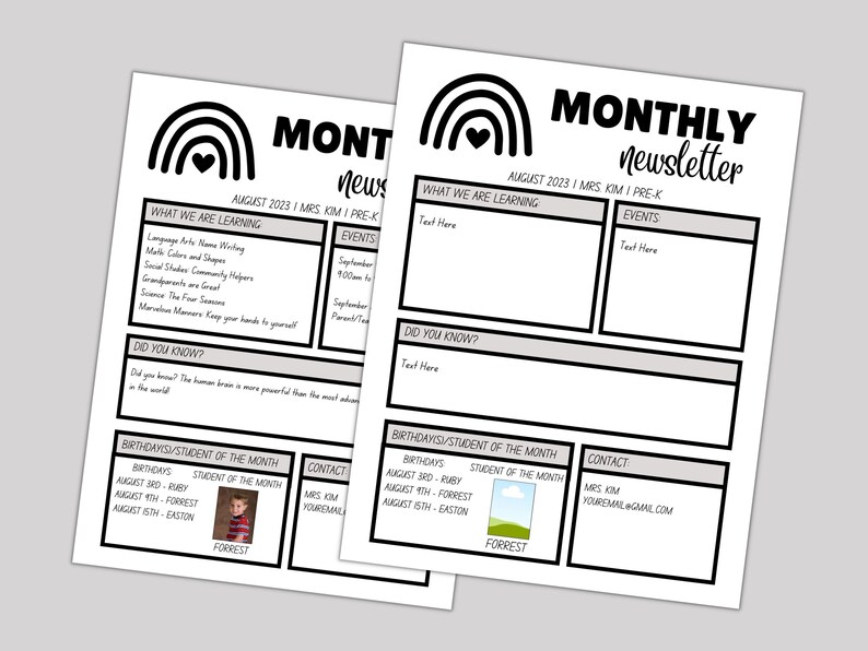 School Newsletter Template Editable, Boho Rainbow Newsletter, Classroom ...