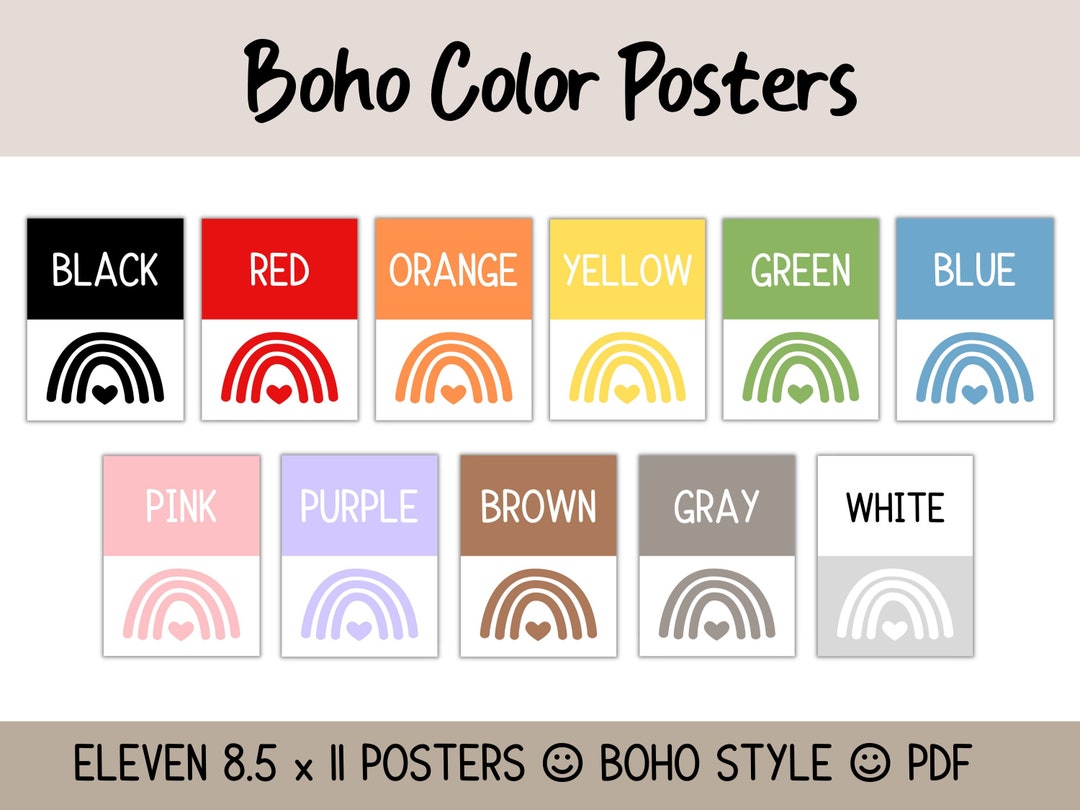 Boho Rainbow Color Posters - Classroom Decor - Preschool Decor - Boho ...