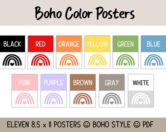 Boho Rainbow Color Posters Neutral Rainbow Classroom Decor Digital ...