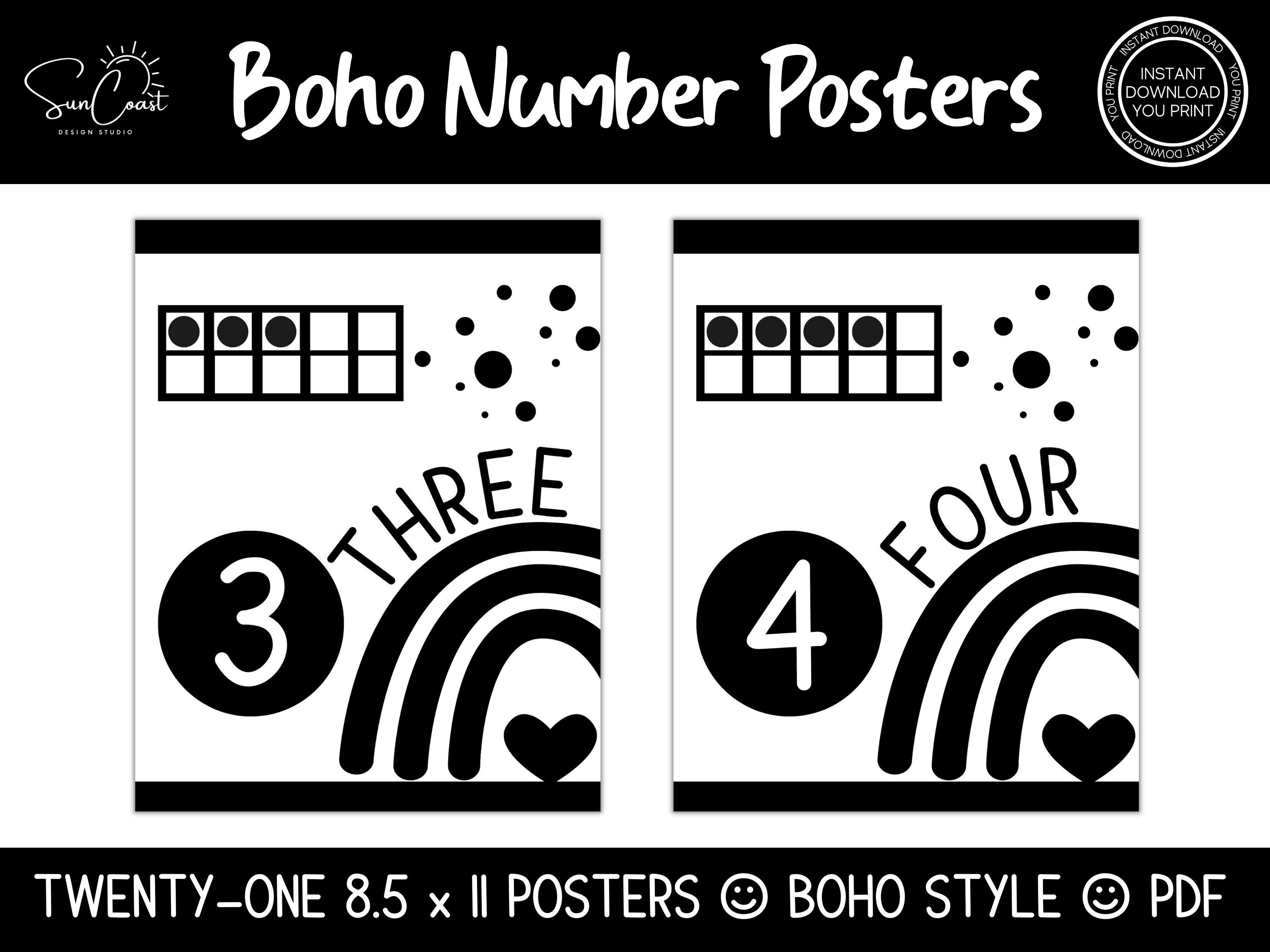 Boho Rainbow Numbers Posters - Classroom Decor - Preschool Decor - Boho ...