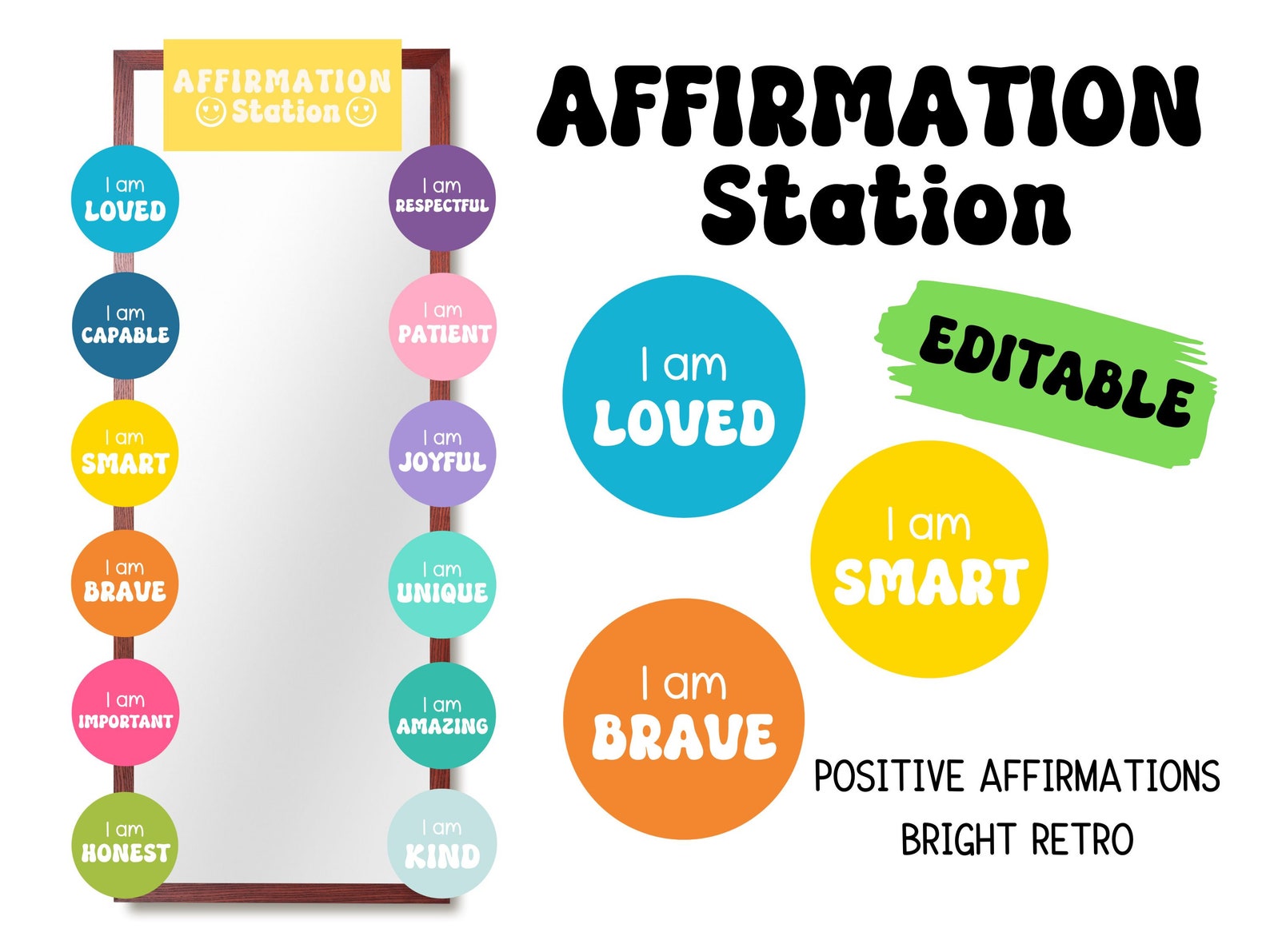 Affirmation Station Bright Retro | Positive Affirmations Mirror Display ...