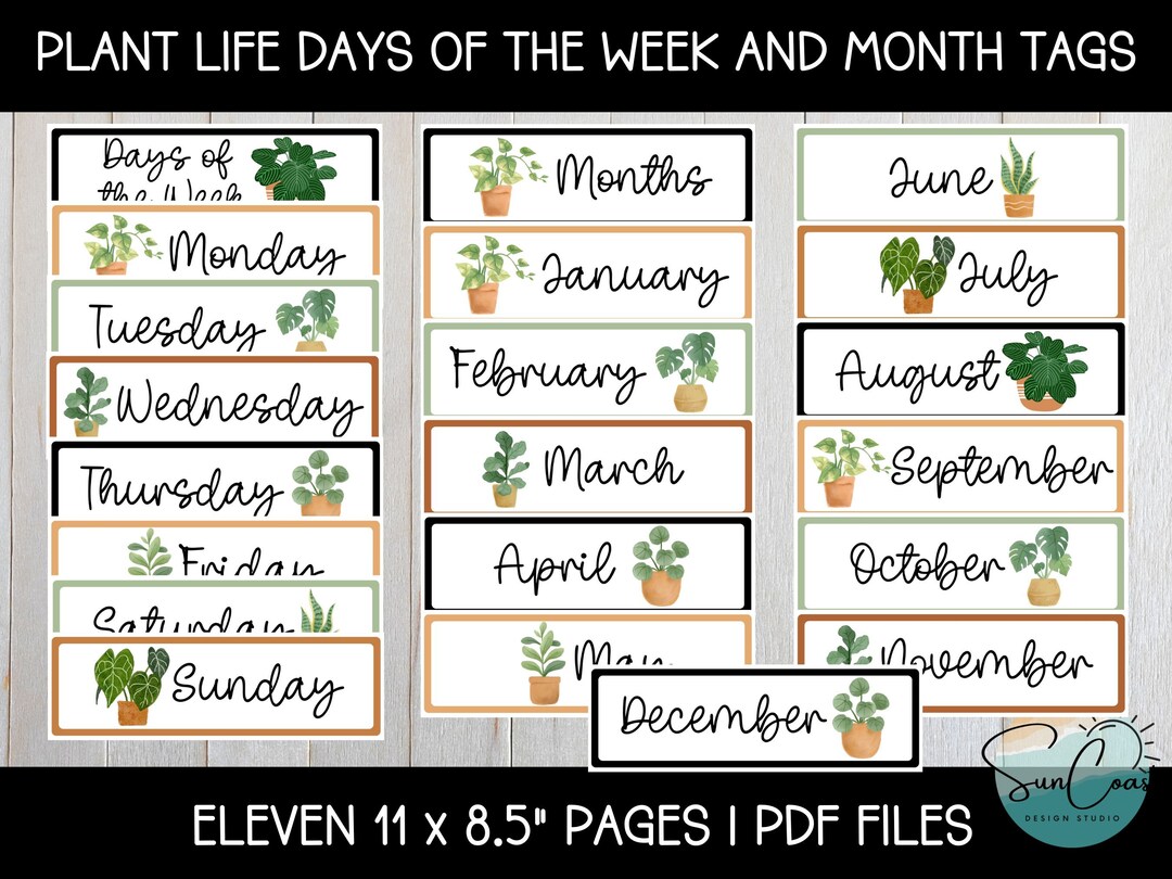 Plant Life Days and Months Display, Days of the Week Display, Months of ...