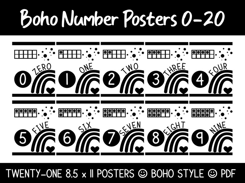 Boho Rainbow Numbers Posters - Classroom Decor - Preschool Decor - Boho ...