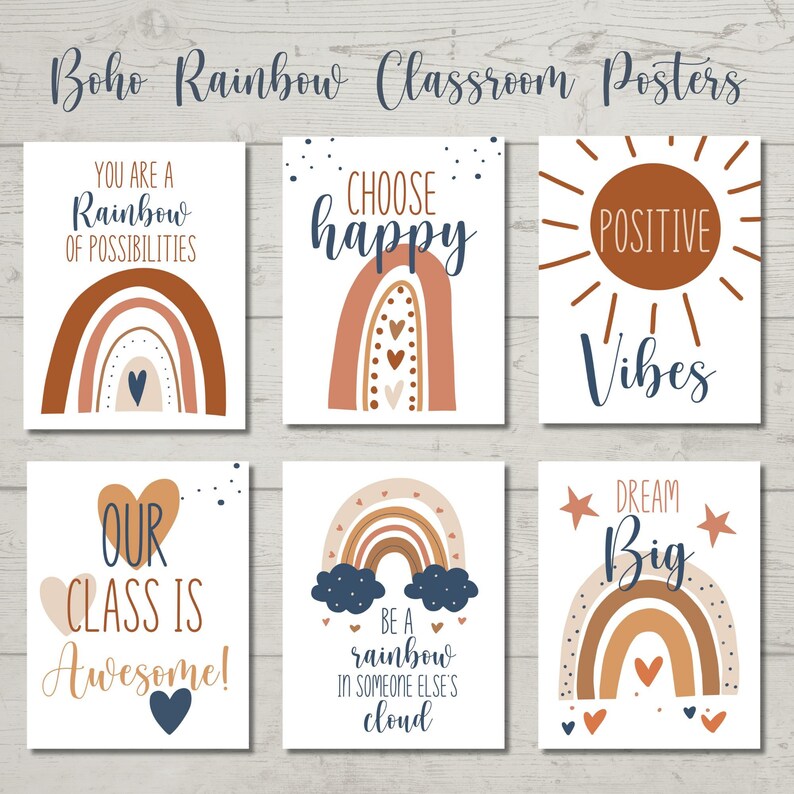 Boho Rainbow Posters, Boho Rainbow Classroom Posters, Boho Rainbow ...