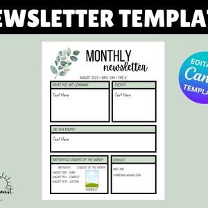 School Newsletter Template Editable, Eucalyptus Newsletter, Classroom ...