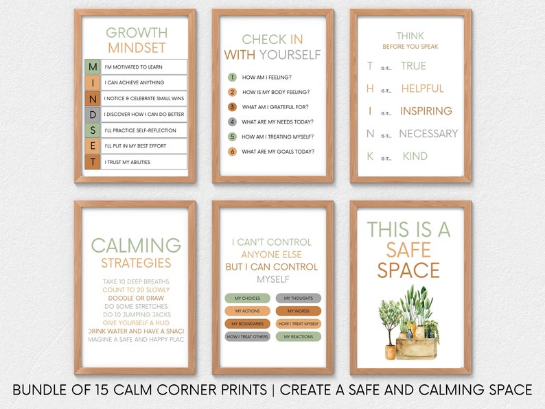 Calm Down Corner Kit, Set of 15 Posters, Montessori Playroom, Plant ...