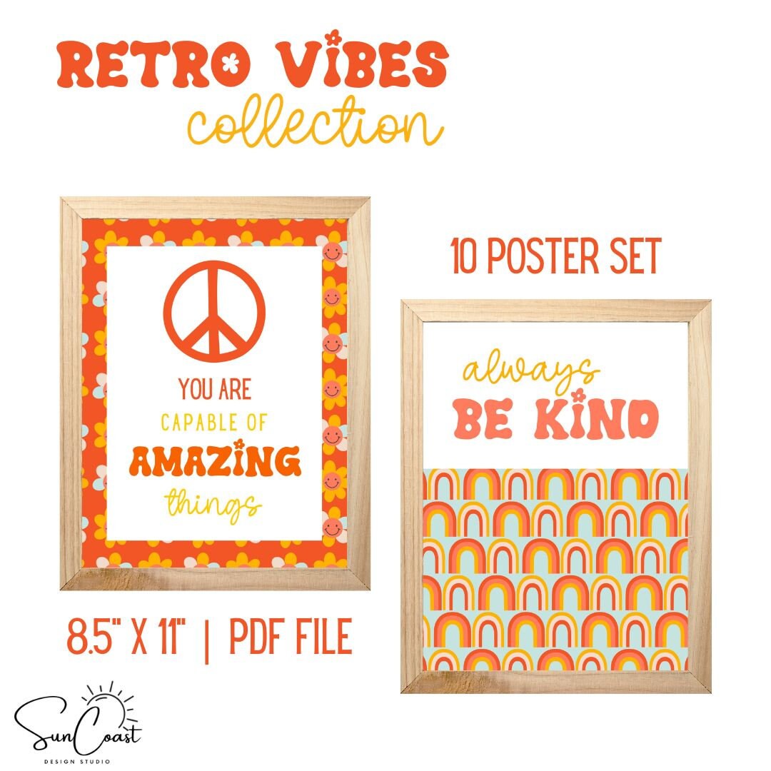 Retro Vibes Classroom Posters, Retro Classroom Decorations, Groovy Boho ...