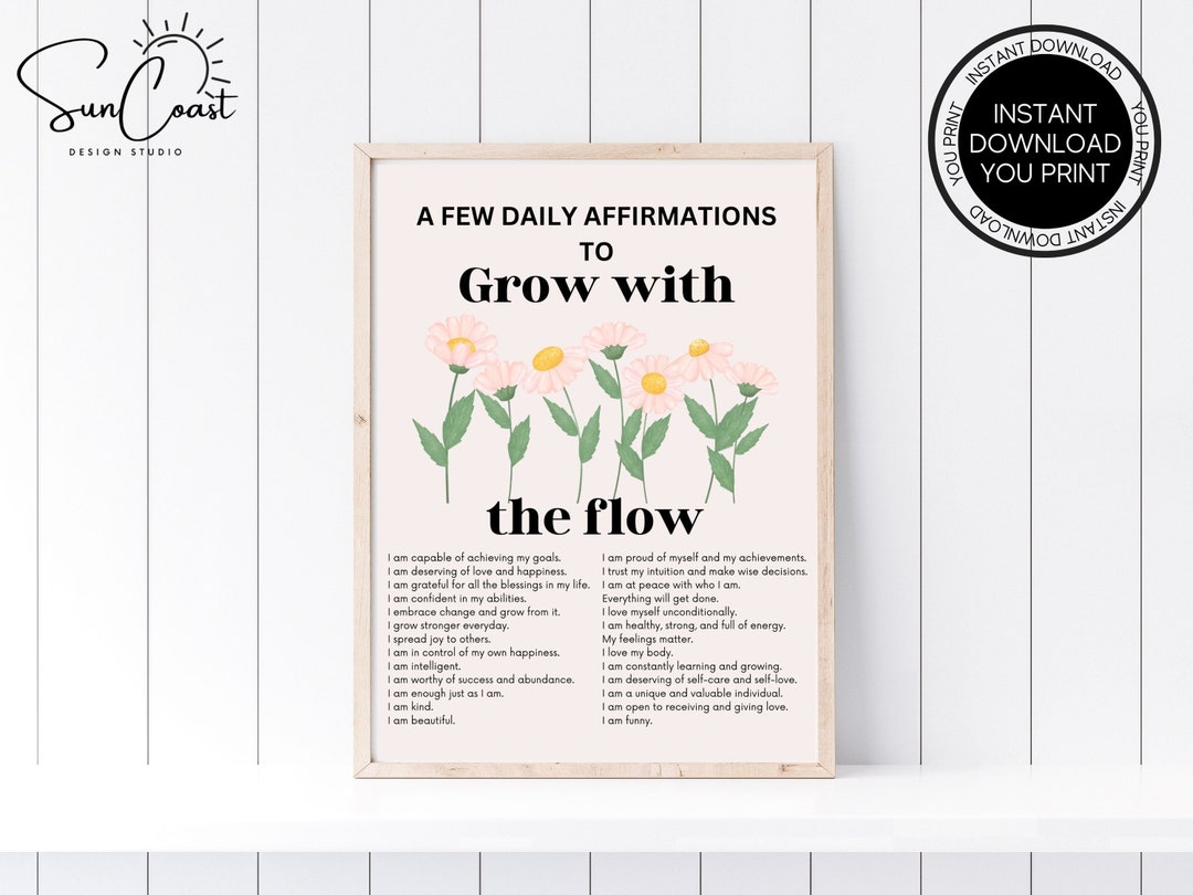 Affirmations Wall Print, Aesthetic Flowers Poster, Positive Selfcare ...
