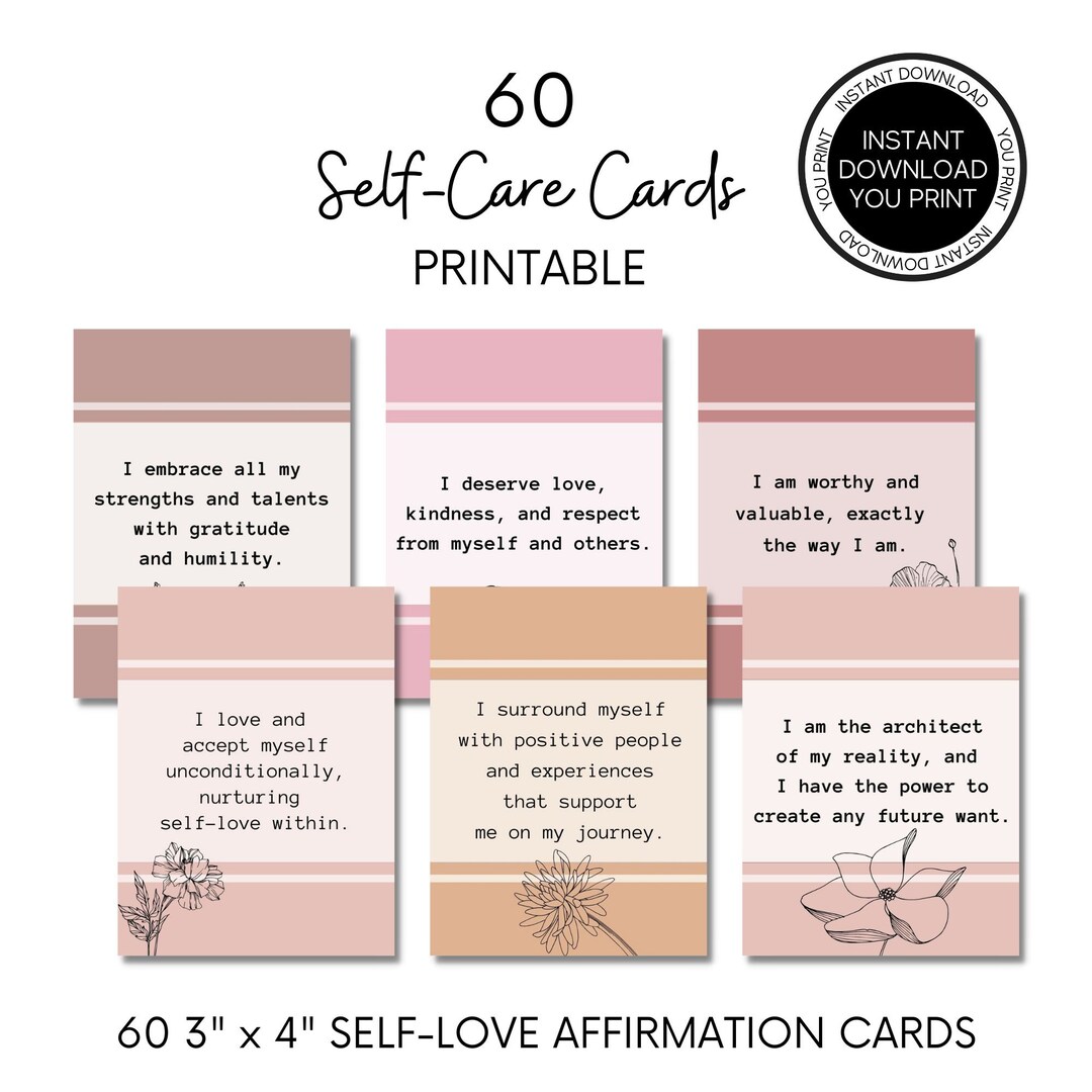 60 Affirmation Cards Digital Download, Mindfulness Affirmations Deck ...