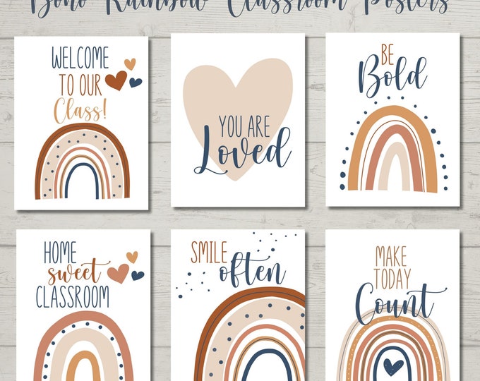 BOHO RAINBOW Classroom Rules Posters | Editable | Pastel Rainbow ...