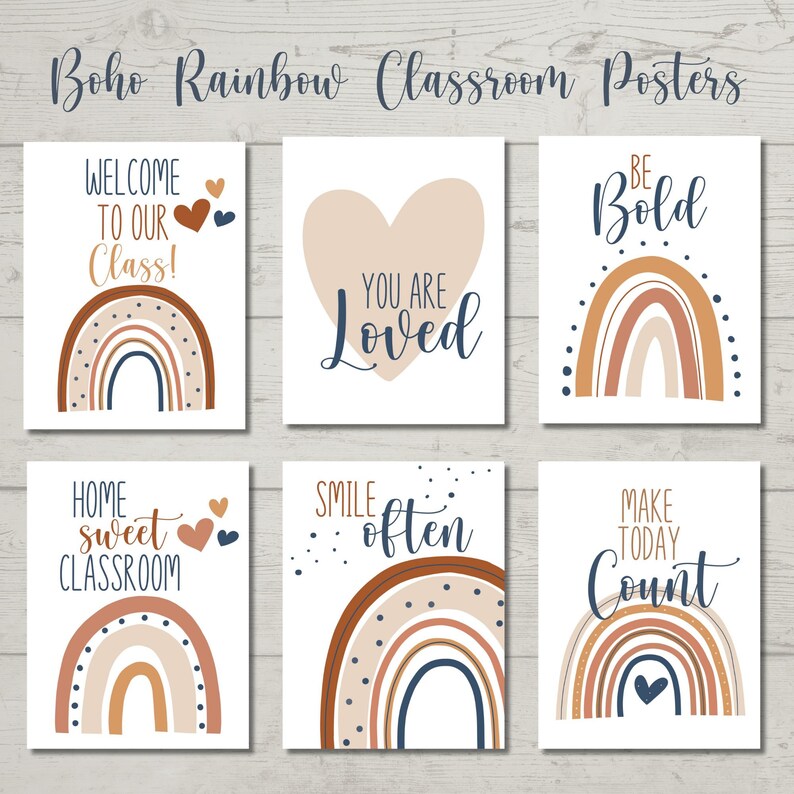 Boho Rainbow Posters, Boho Rainbow Classroom Posters, Boho Rainbow ...