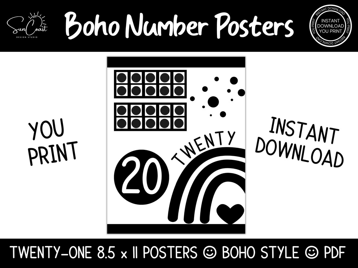 Boho Rainbow Numbers Posters - Classroom Decor - Preschool Decor - Boho ...
