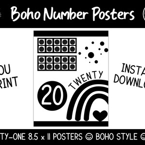 Boho Rainbow Numbers Posters - Classroom Decor - Preschool Decor - Boho ...