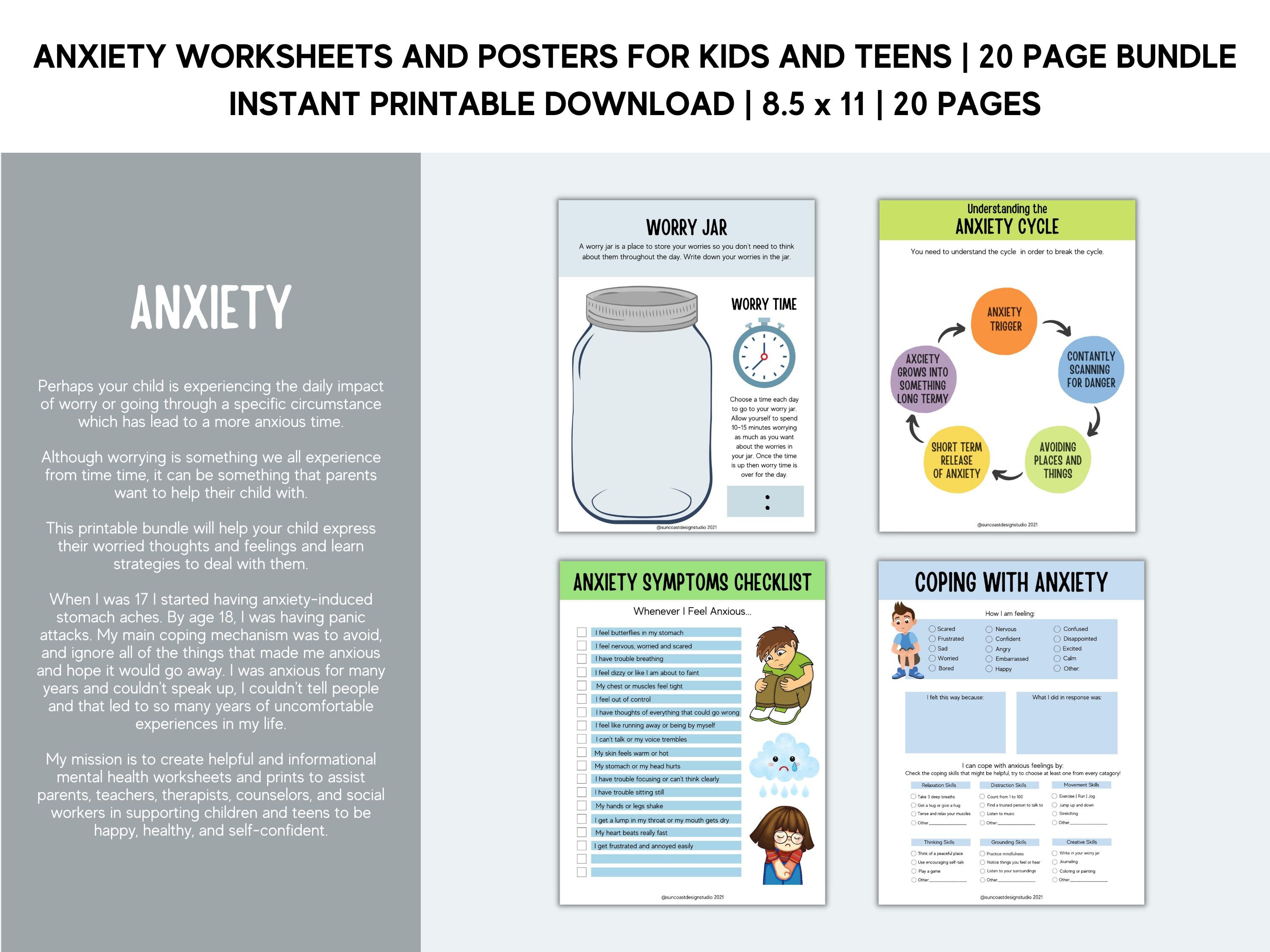 Anxiety Worksheets Printable Bundle For Kids And Teens Therapy