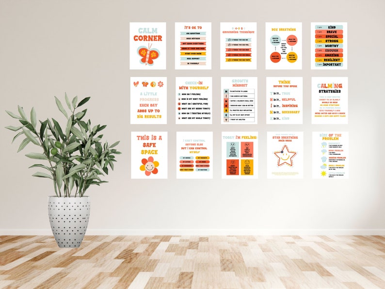 Calming Corner Classroom Printables, Groovy Retro Canva Classroom Decor ...
