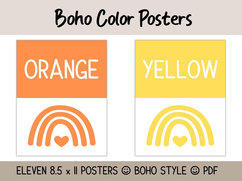 Boho Rainbow Color Posters Classroom Decor Preschool Decor Boho Decor ...