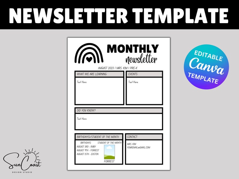 School Newsletter Template Editable, Boho Rainbow Newsletter, Classroom ...