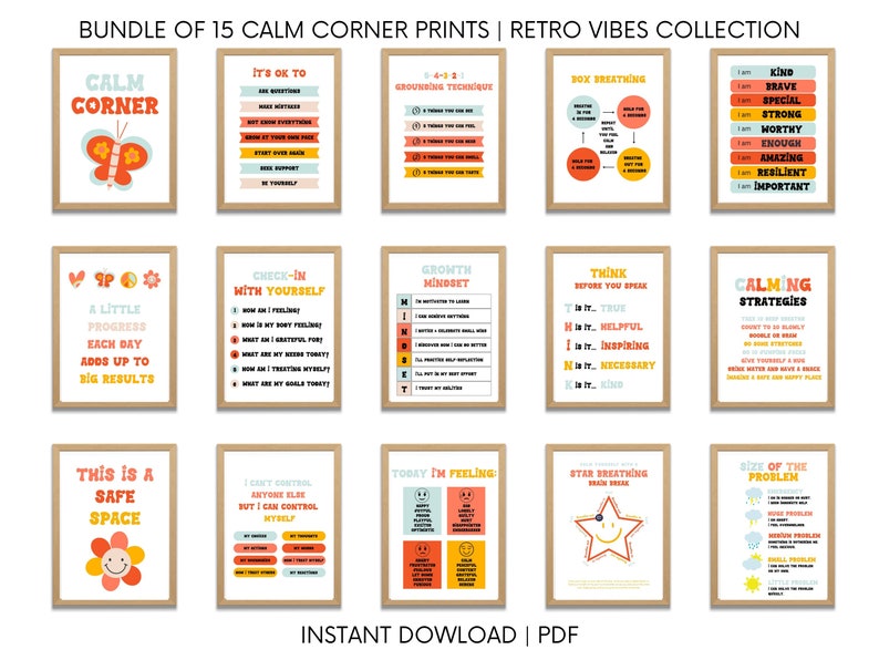 Calming Corner Classroom Printables, Groovy Retro Canva Classroom Decor ...