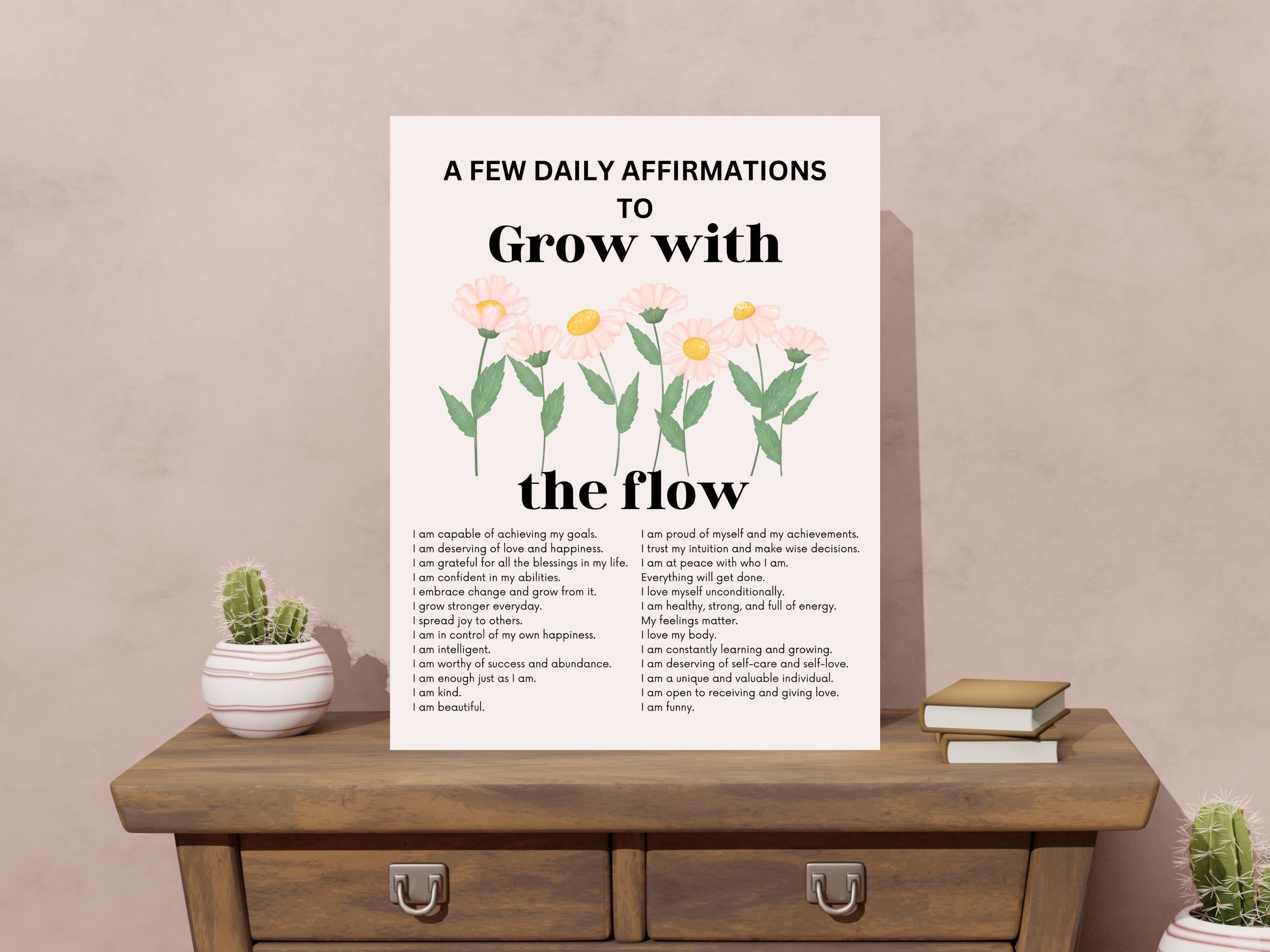 Affirmations Wall Print, Aesthetic Flowers Poster, Positive Selfcare ...