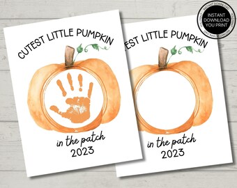 2024 Halloween Pumpkin Handprint Footprint Toddler Baby Printable Art ...