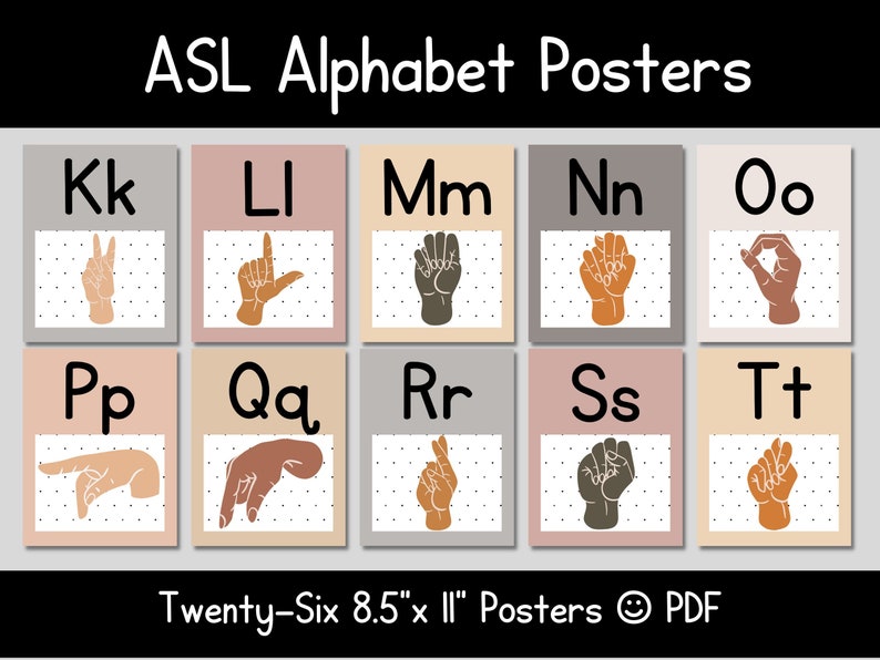 ASL American Sign Language Alphabet Posters | BOHO Dotted | Neutral ...