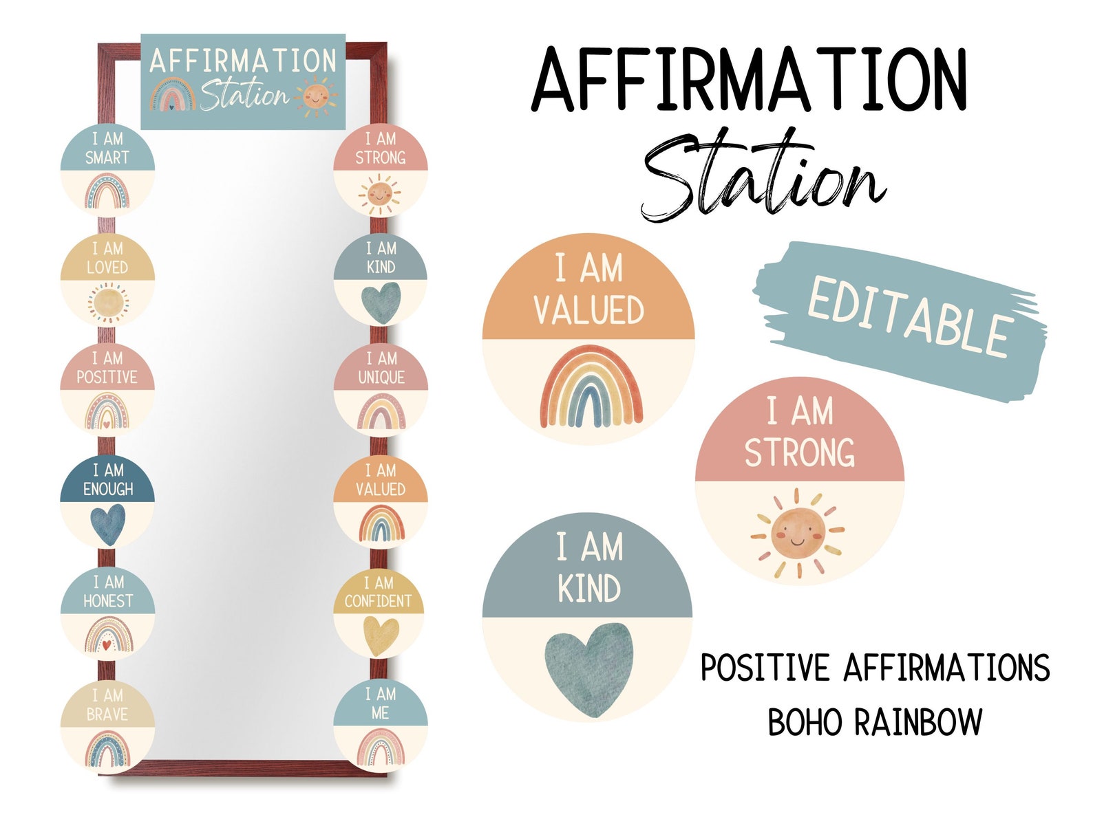 Affirmation Station | Rainbow BOHO | Positive Affirmations Mirror ...