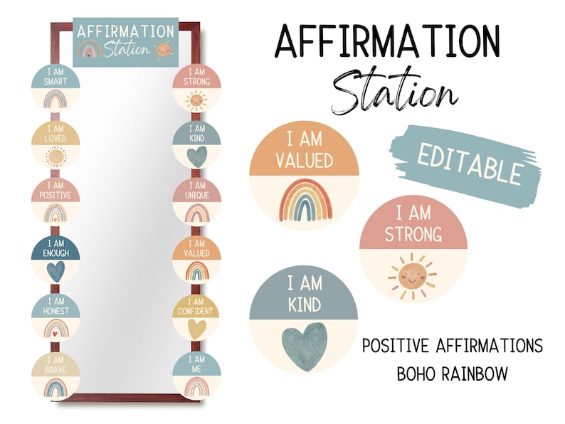Affirmation Station | Rainbow BOHO | Positive Affirmations Mirror ...