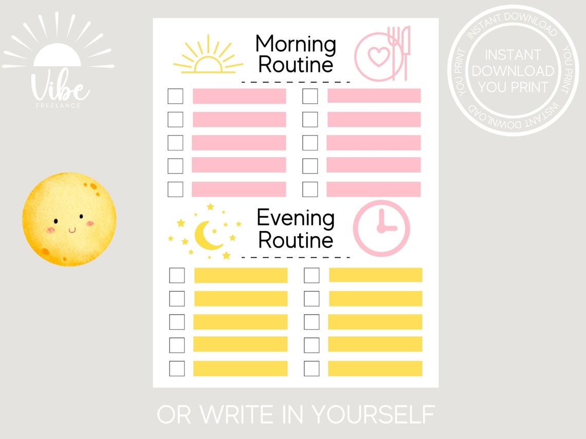 Kids Chore Chart Template Morning Bedtime Routine Nighttime - Etsy