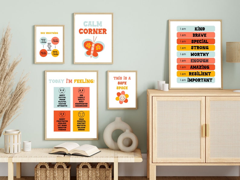Calming Corner Classroom Printables, Groovy Retro Canva Classroom Decor ...