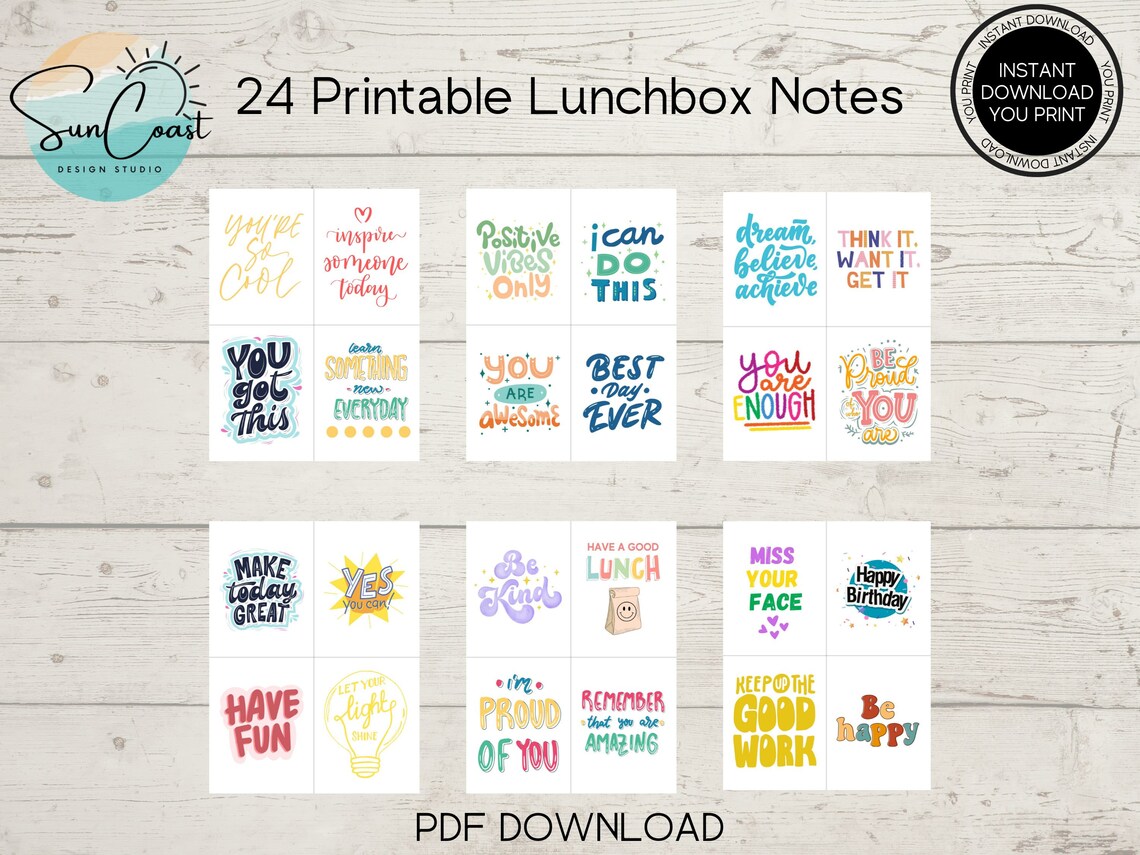 Printable Lunchbox Notes Positive Notes Inspiring Notes for Kids and ...