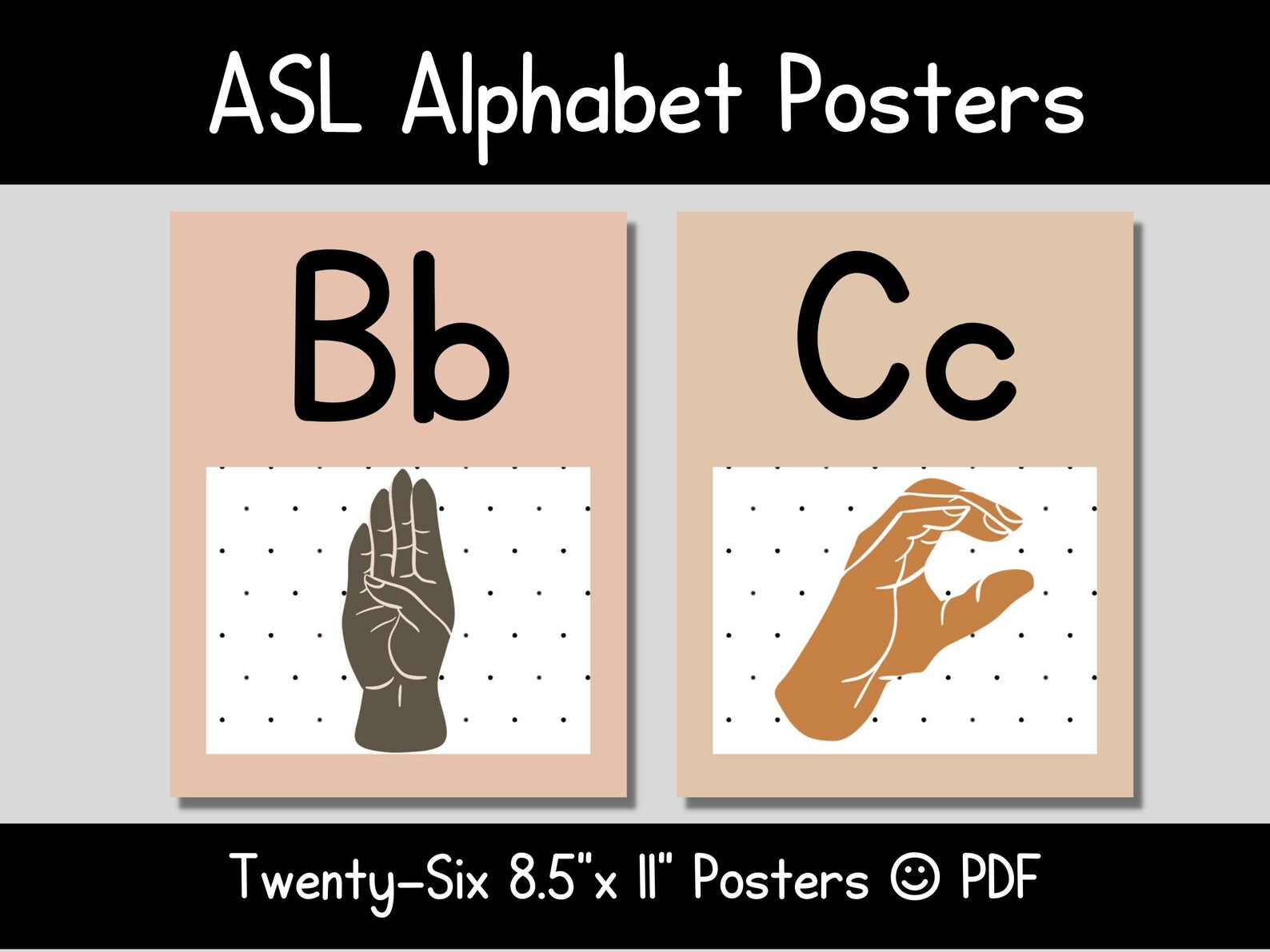 ASL American Sign Language Alphabet Posters | BOHO Dotted | Neutral ...