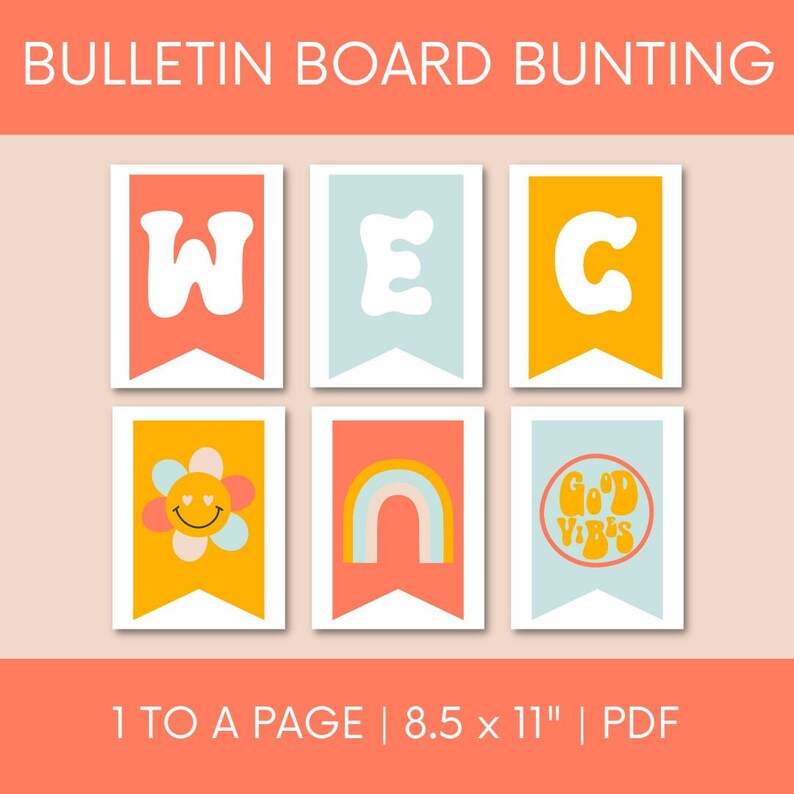 Bulletin Bunting Flags Banner, Groovy Classroom Banner, Printable ...