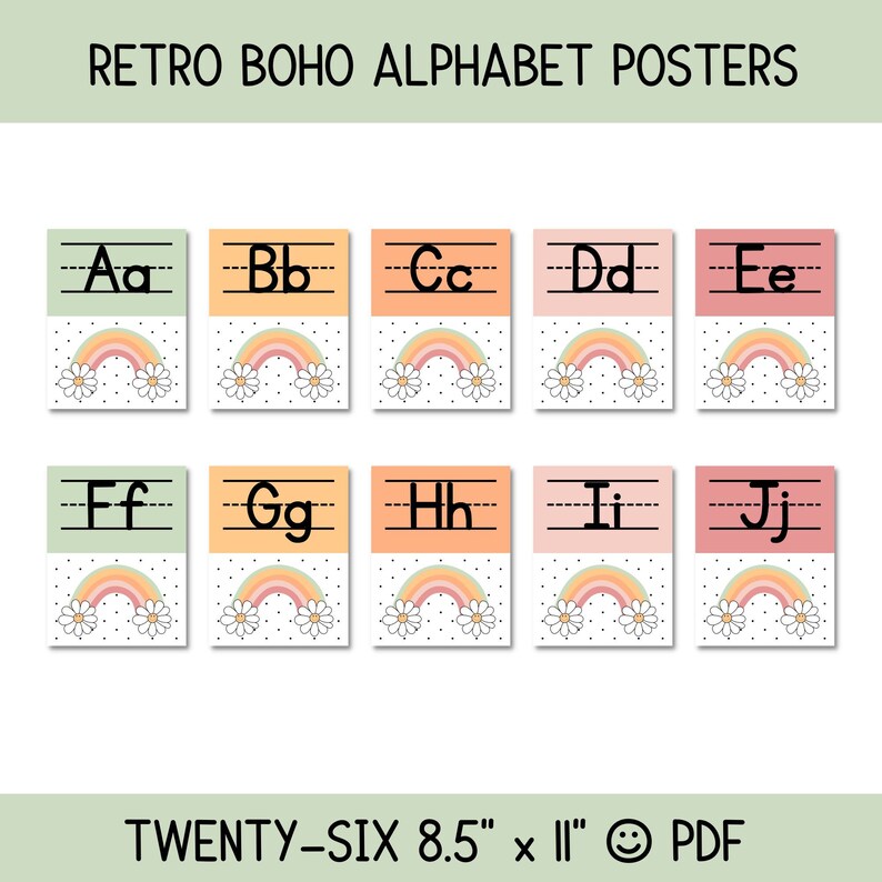 Retro Boho Classroom Alphabet Posters - Etsy