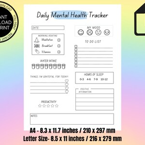 Daily Mental Health Tracker | Printable Mood Tracker | Self Care ...