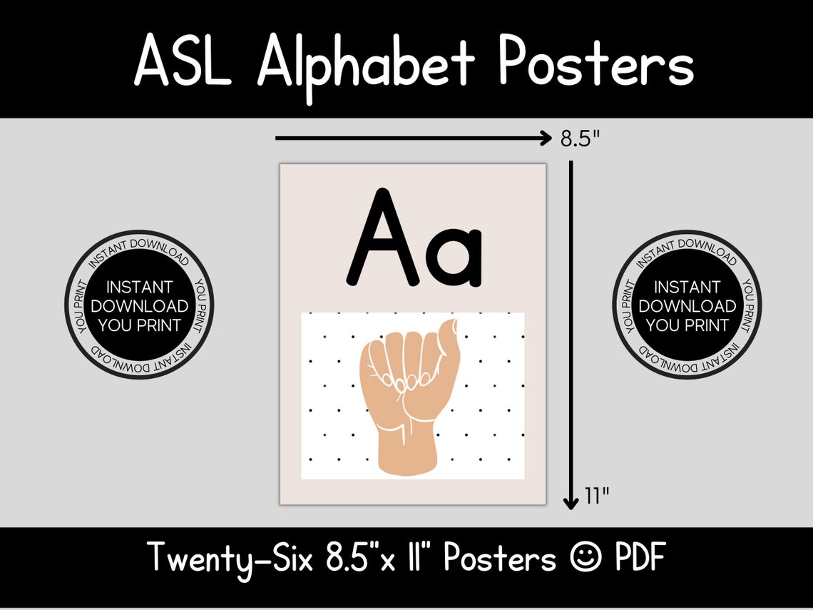 ASL American Sign Language Alphabet Posters BOHO Dotted Neutral ...