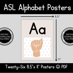 ASL American Sign Language Alphabet Posters | BOHO Dotted | Neutral ...