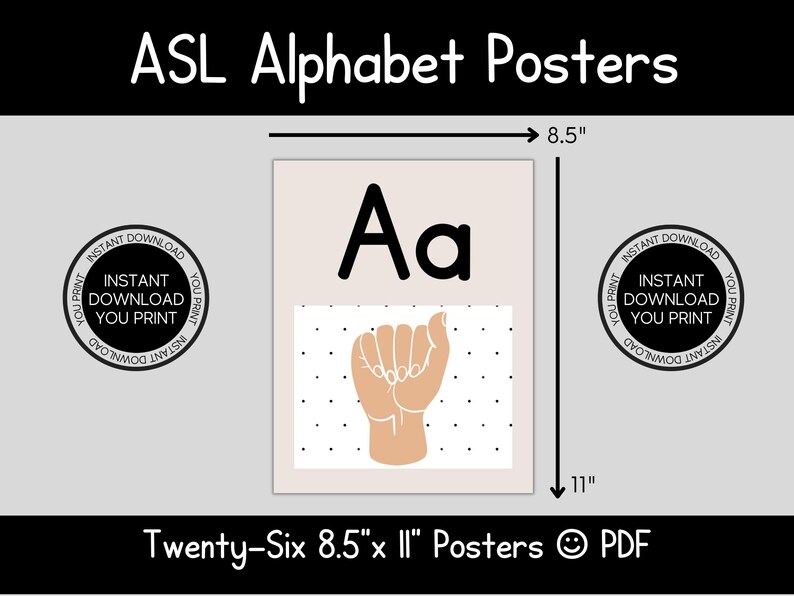 ASL American Sign Language Alphabet Posters | BOHO Dotted | Neutral ...