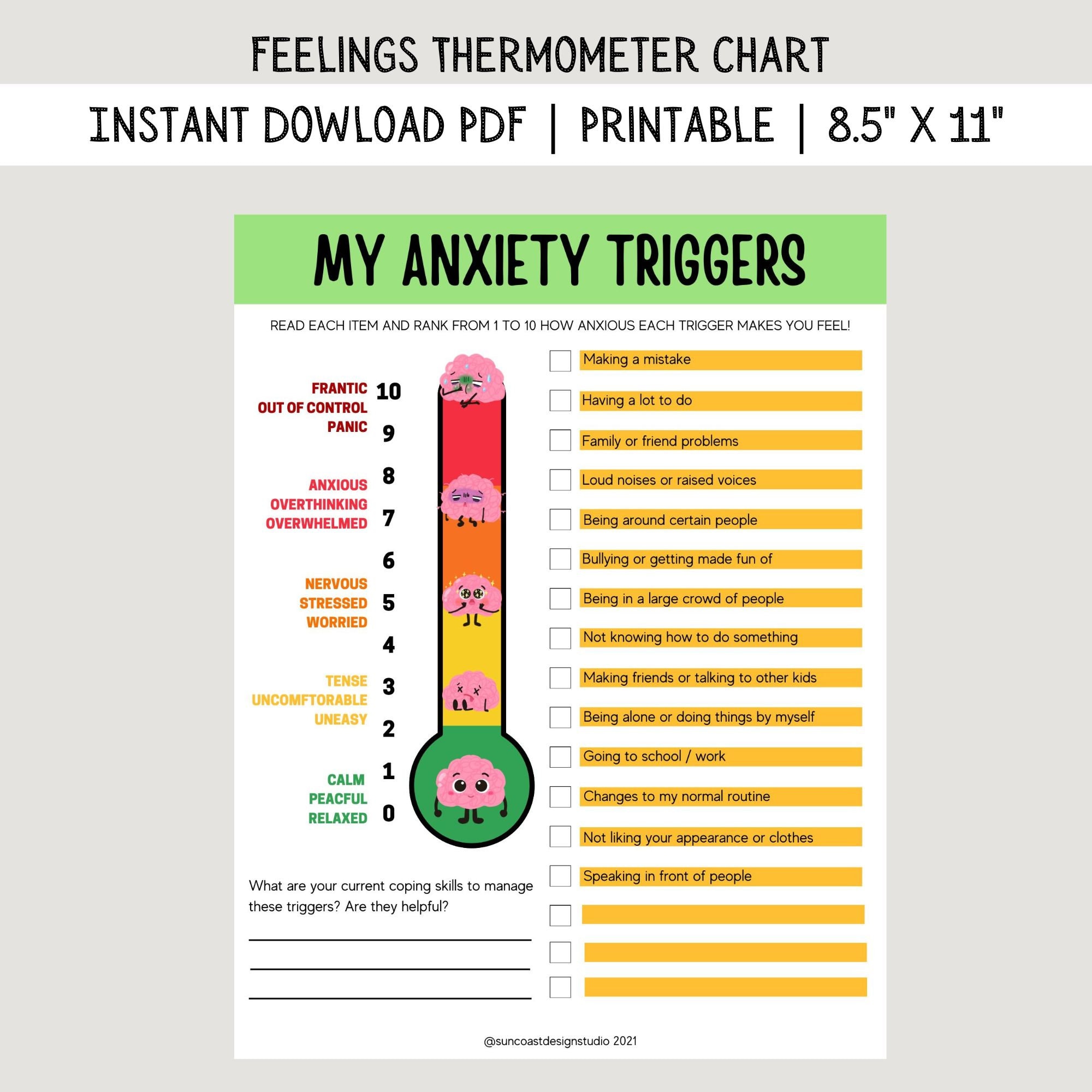 Feelings Thermometer Chart - Emotions Poster Kids Teens Printable ...