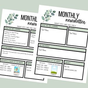 School Newsletter Template Editable, Eucalyptus Newsletter, Classroom ...
