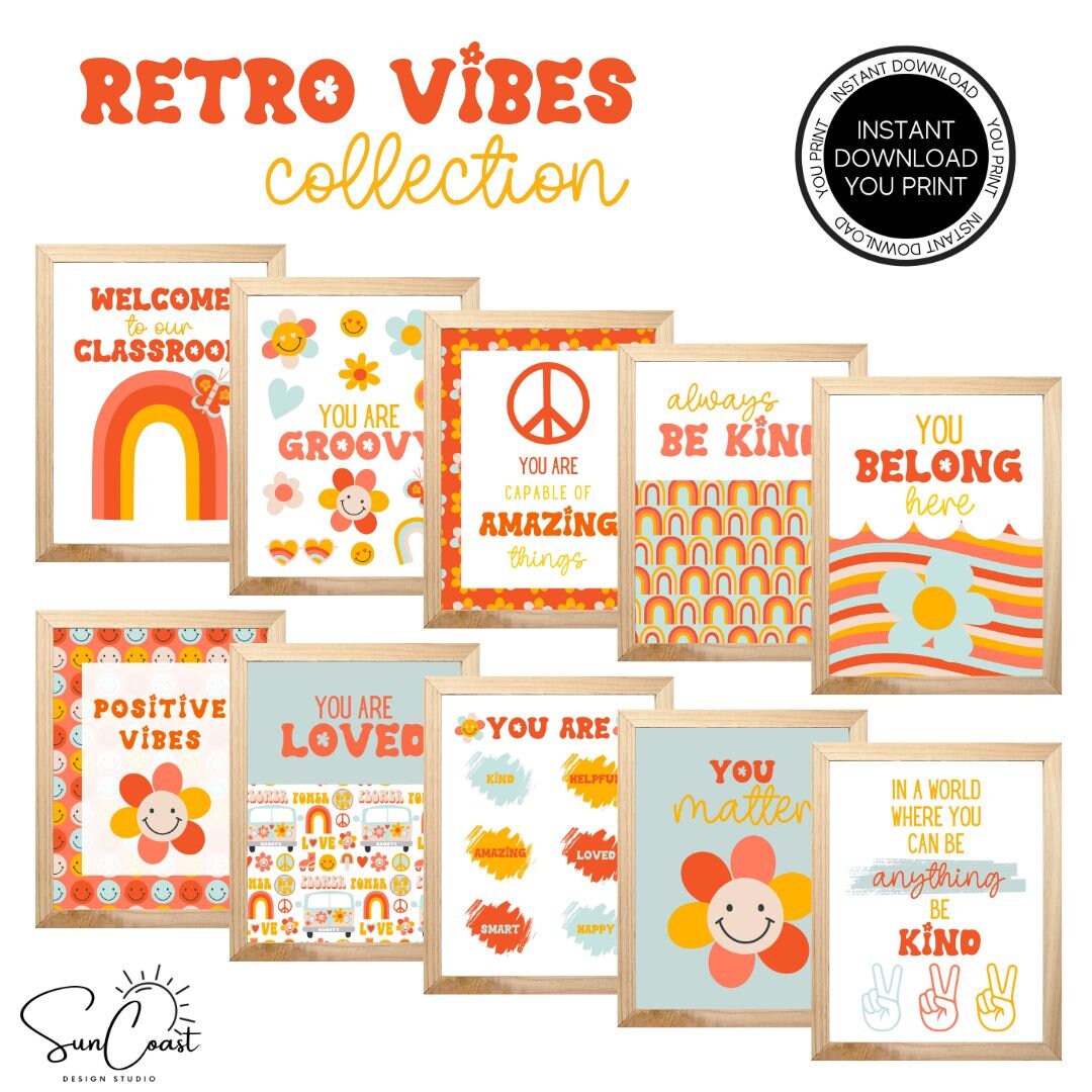 Retro Vibes Classroom Posters, Retro Classroom Decorations, Groovy Boho ...