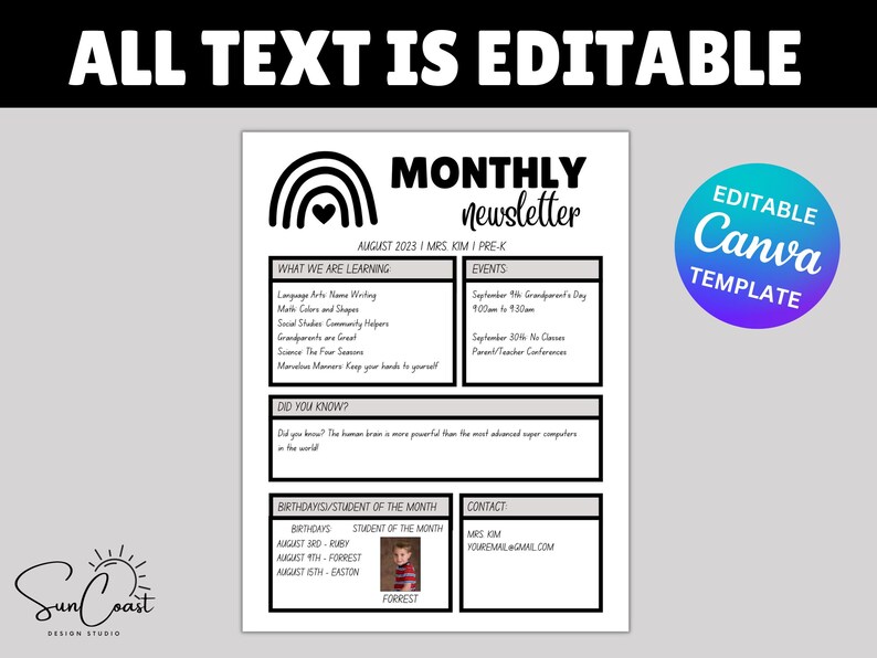 School Newsletter Template Editable, Boho Rainbow Newsletter, Classroom ...