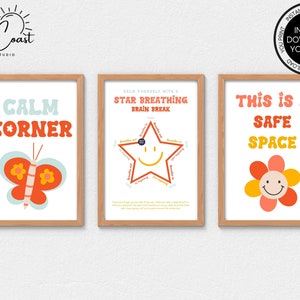Calming Corner Classroom Printables, Groovy Retro Canva Classroom Decor ...