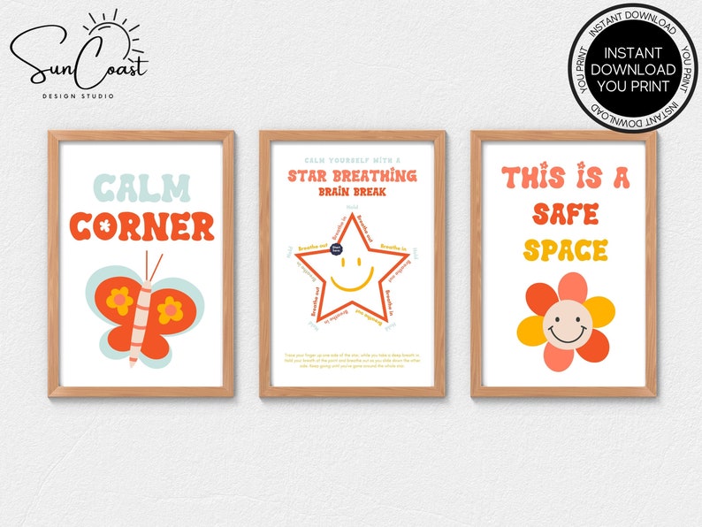 Calming Corner Classroom Printables, Groovy Retro Canva Classroom Decor ...