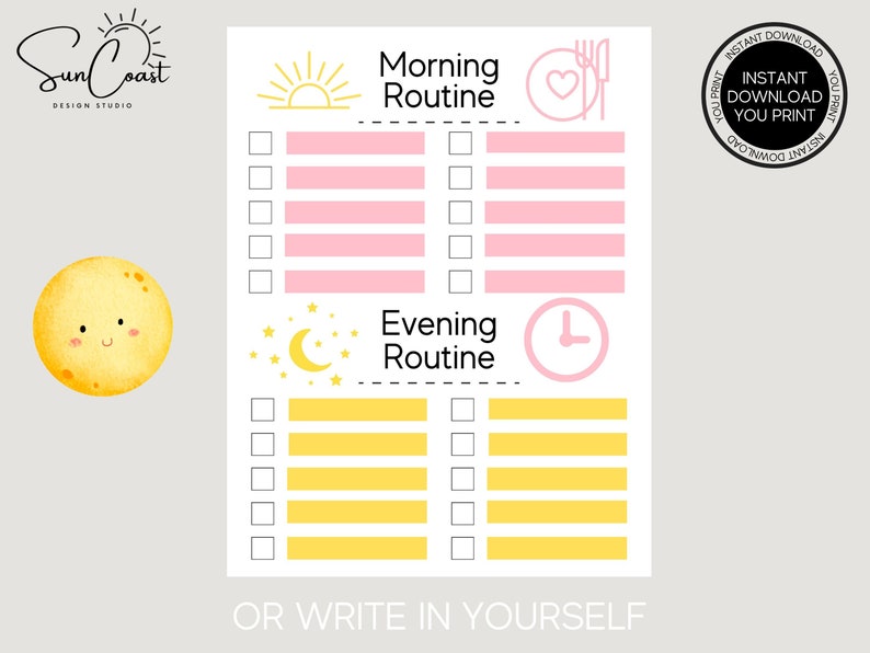 Kids Chore Chart Template, Morning Bedtime Routine, Nighttime Checklist ...