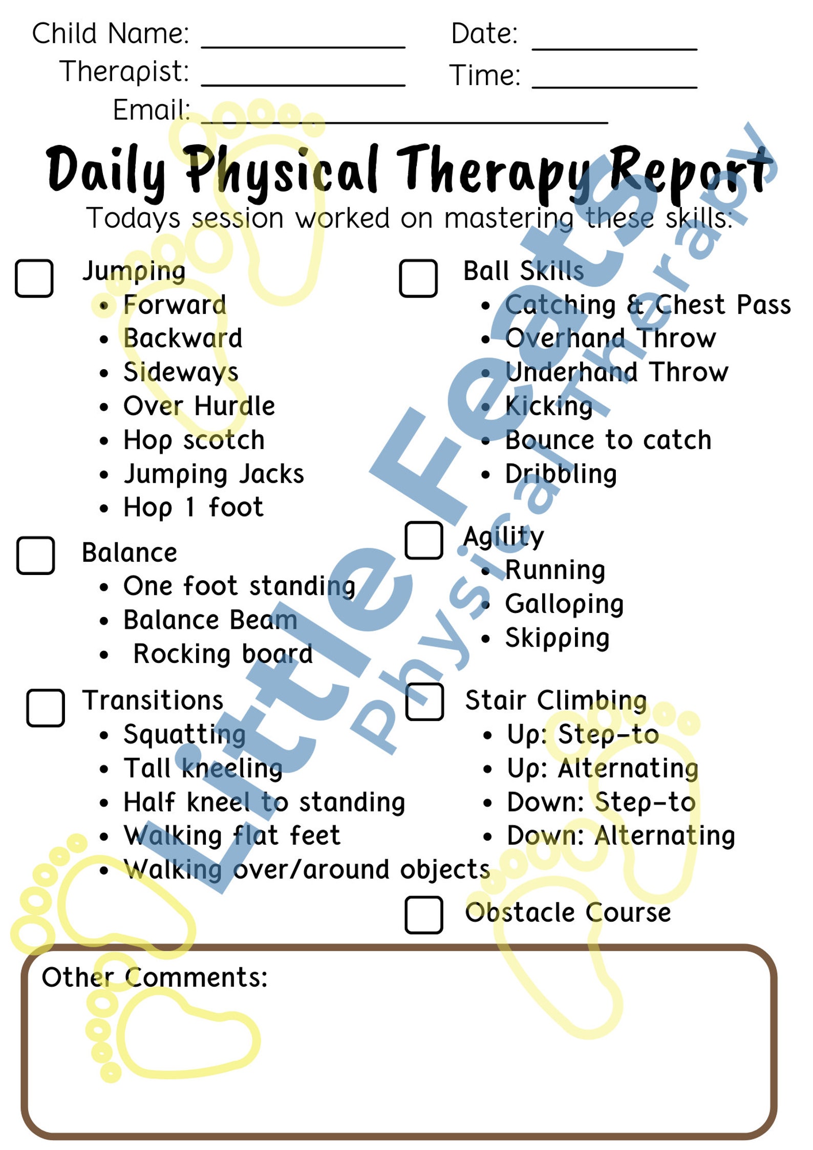 PT OT Daily Therapy Log Sheets School-based Physical Therapy ...