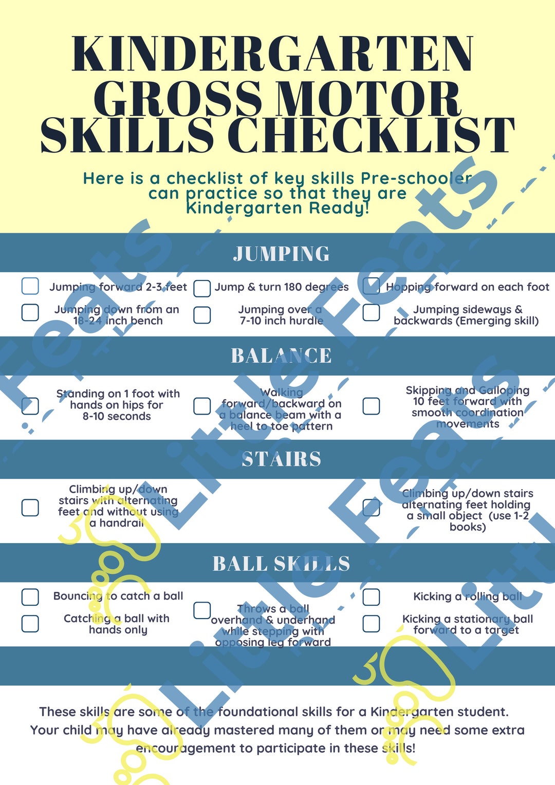 PT Kindergarten Gross Motor Skills Checklist - Etsy