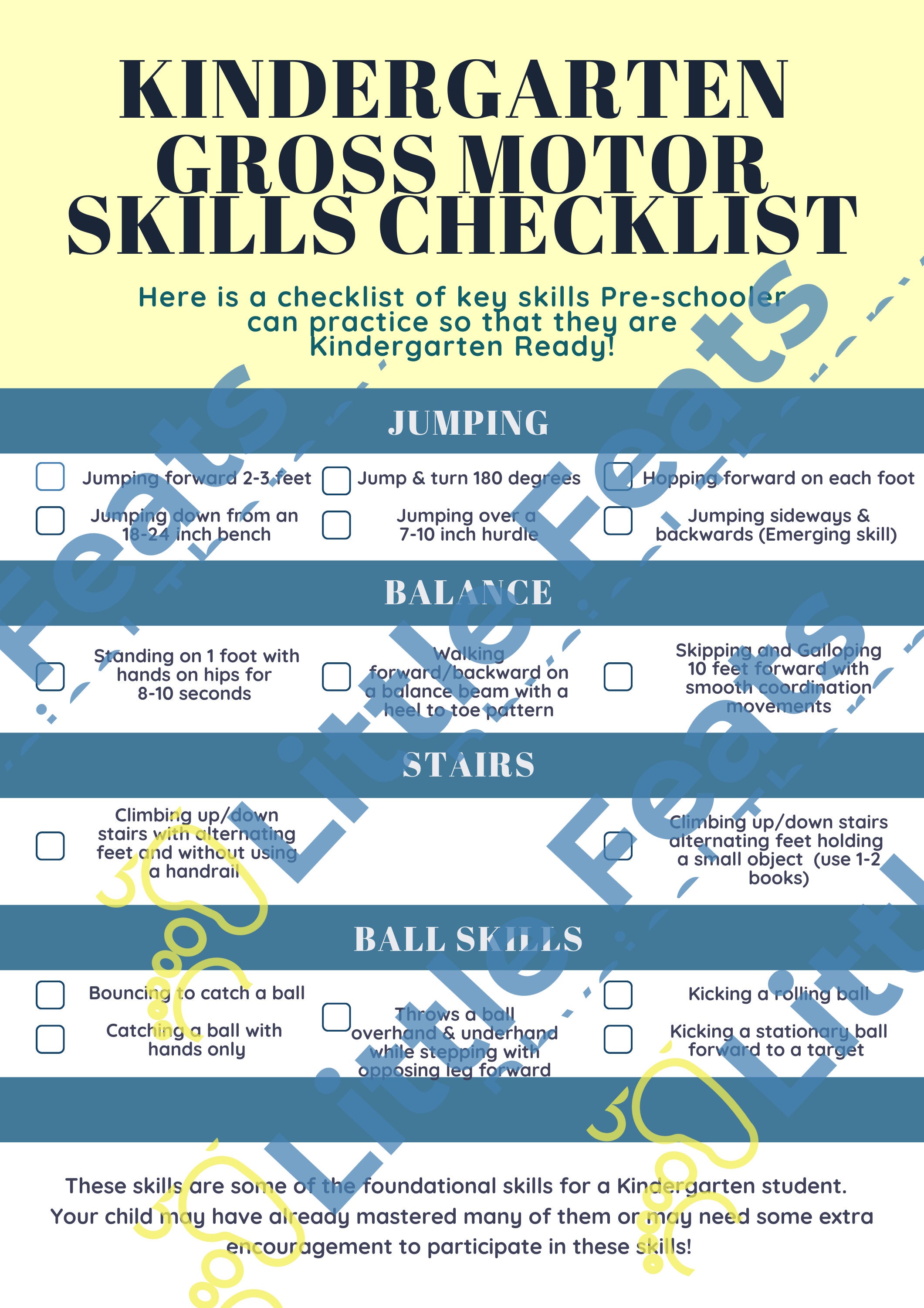 PT Kindergarten Gross Motor Skills Checklist - Etsy